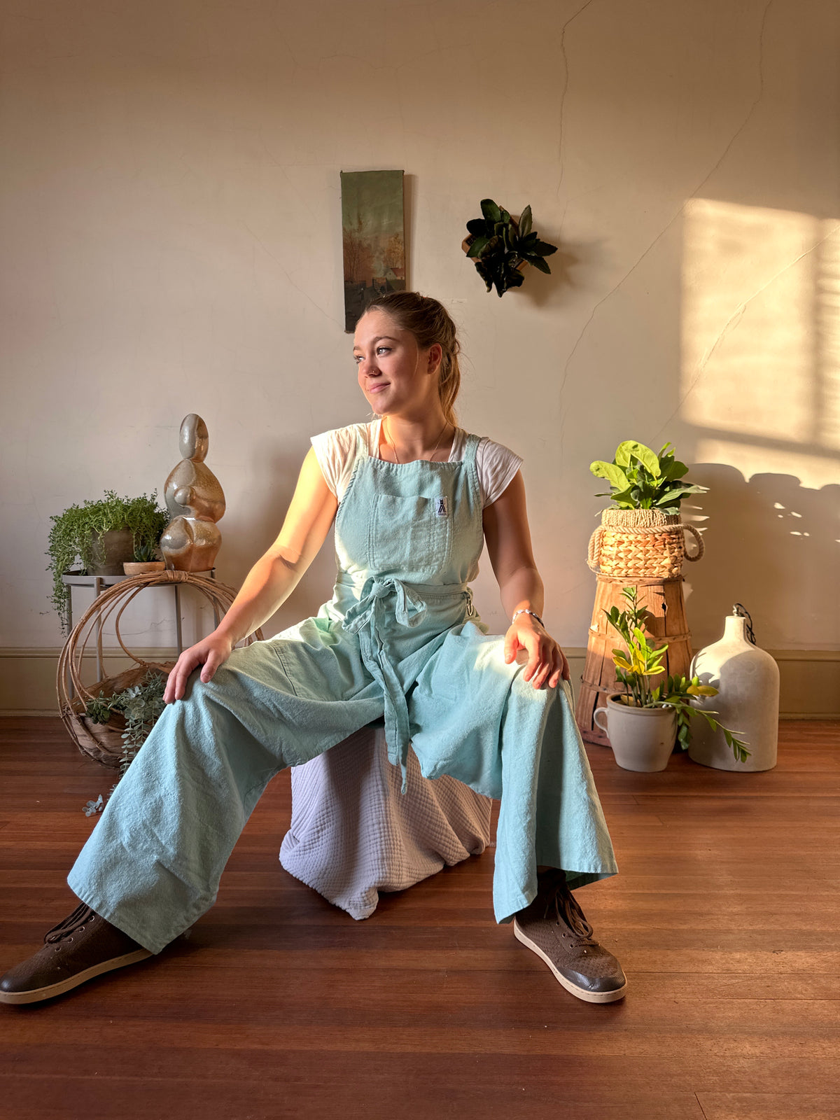 Split Leg Pottery Apron Aqua | Apron for Potters & Makers | Walking Apron